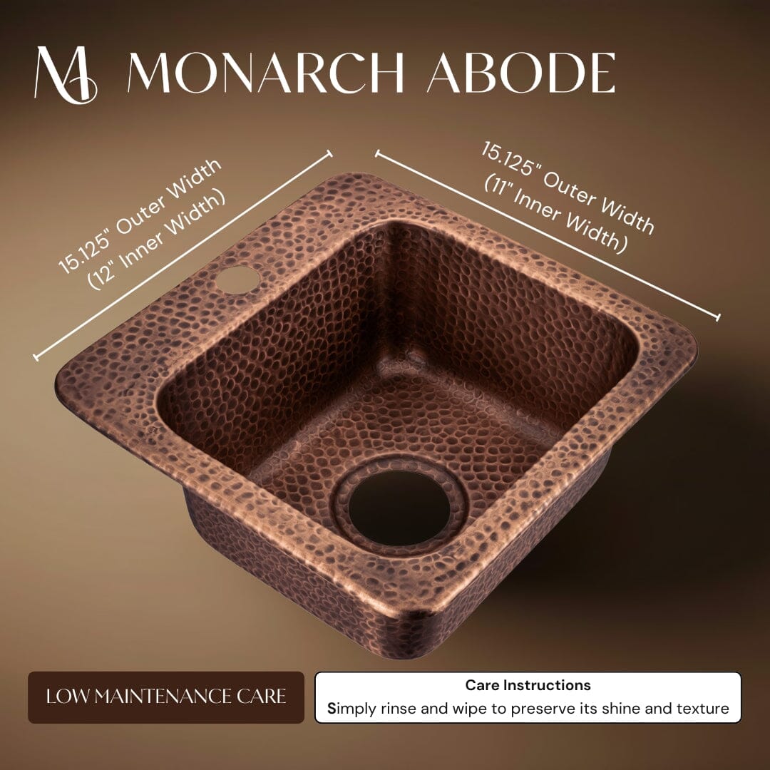 Pure Copper Hand Hammered 15 inch Baxter Bar Prep Sink | Monarch Abode