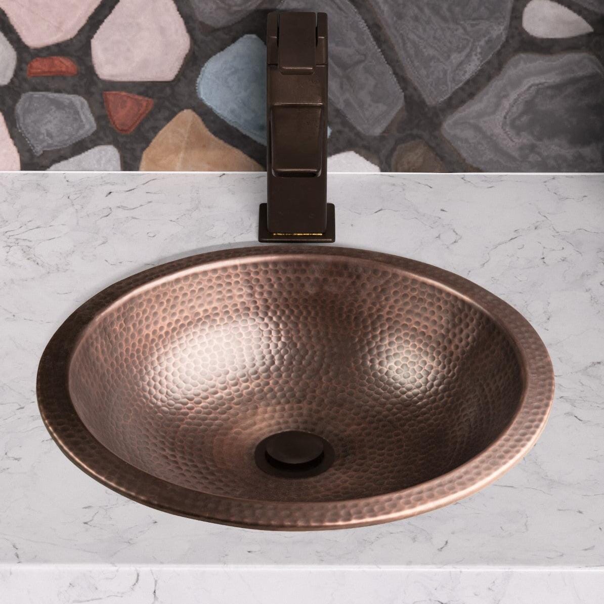 Copper Hand Hammered 16 inch Rotunda Drop In Undermount Bathroom Sink ...
