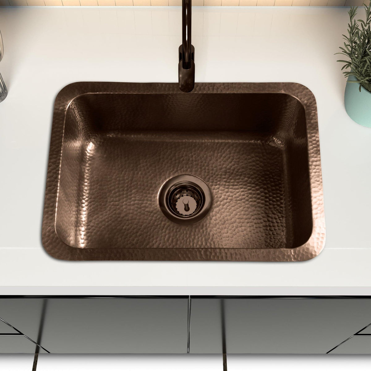 Copper Hand Hammered 21 inch Milan Single Bowl Kitchen Sink | Monarch ...
