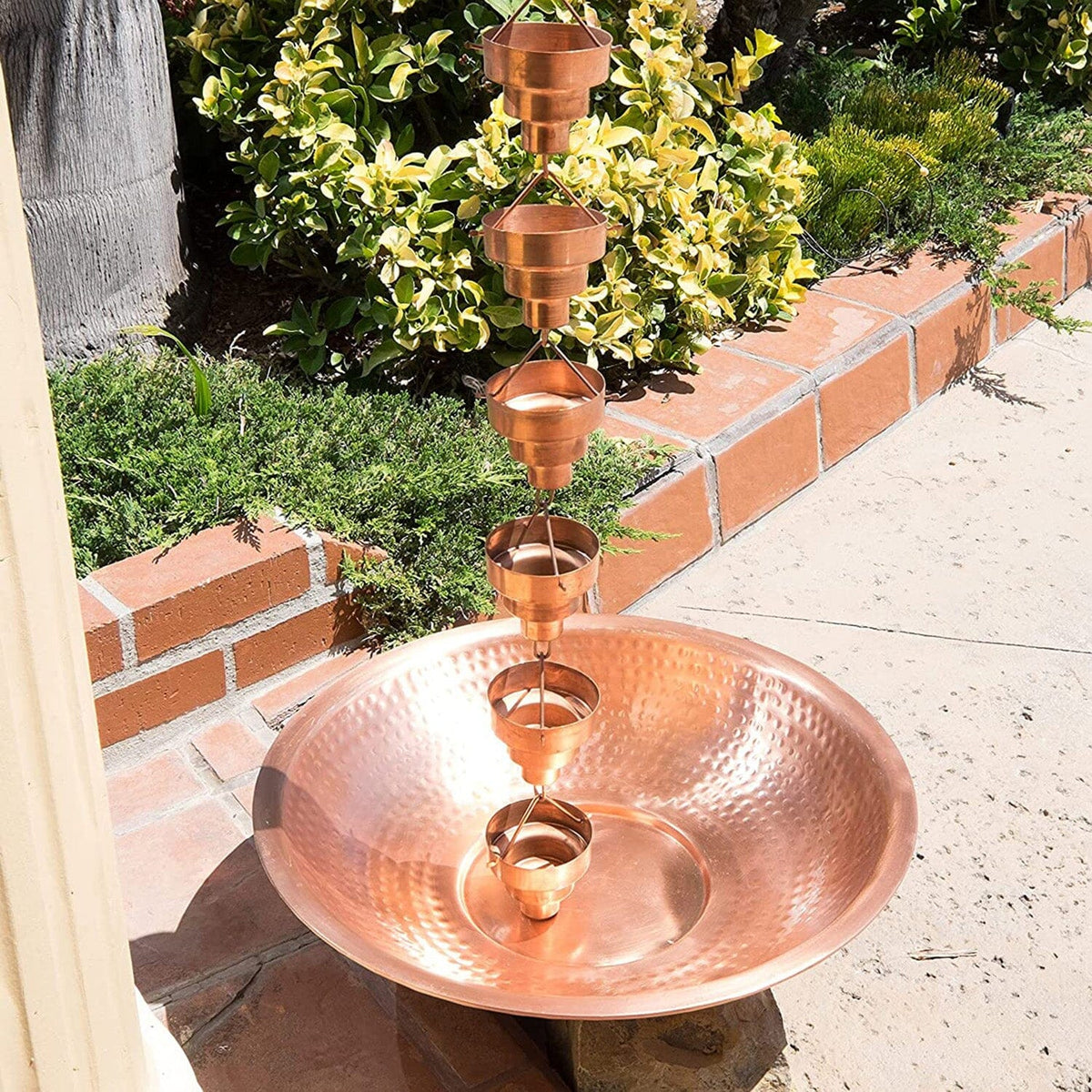 Pure Copper Hammered Rain Chain 18 inch Anchoring Basin | Monarch ...