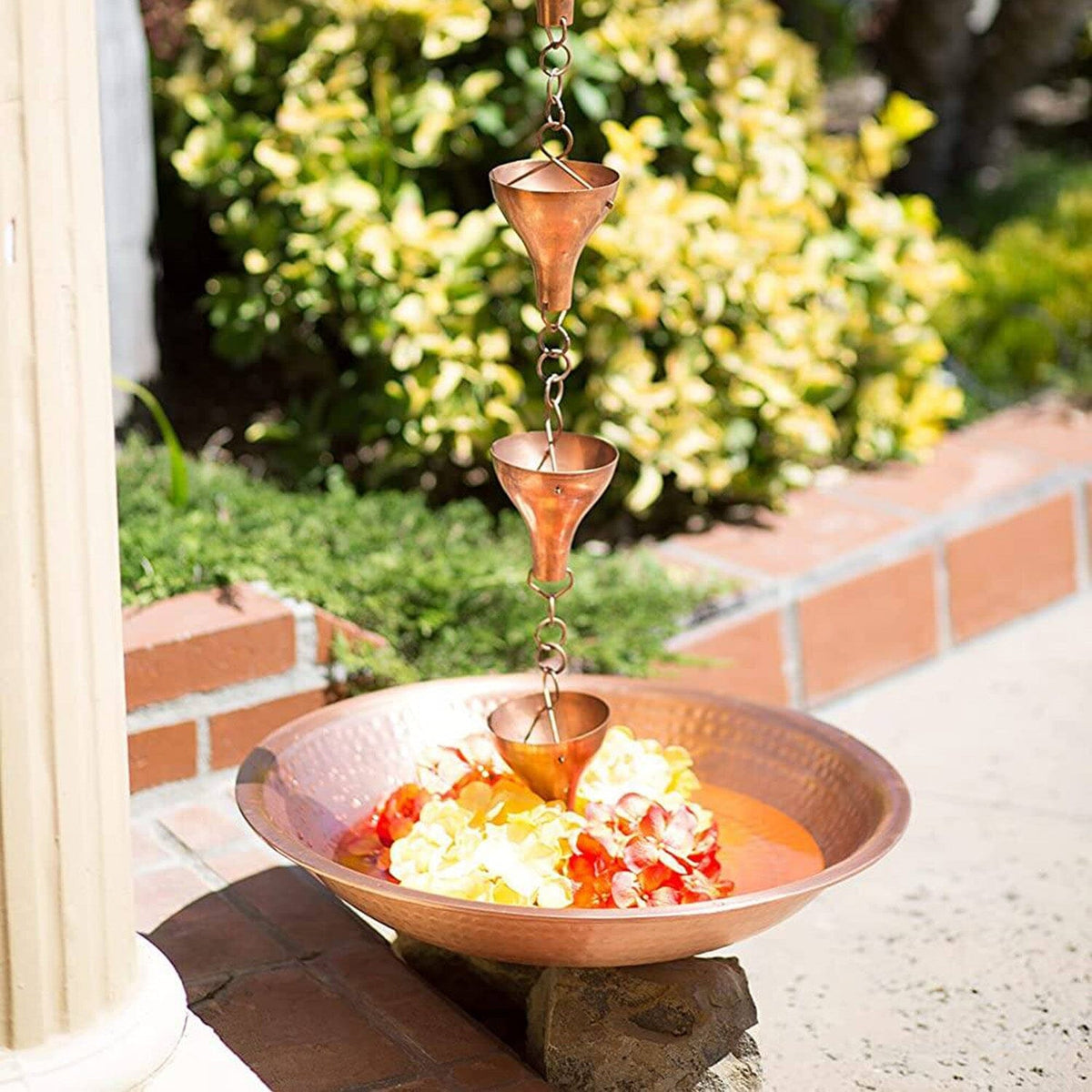 Pure Copper Hammered Rain Chain 18 inch Anchoring Basin | Monarch ...