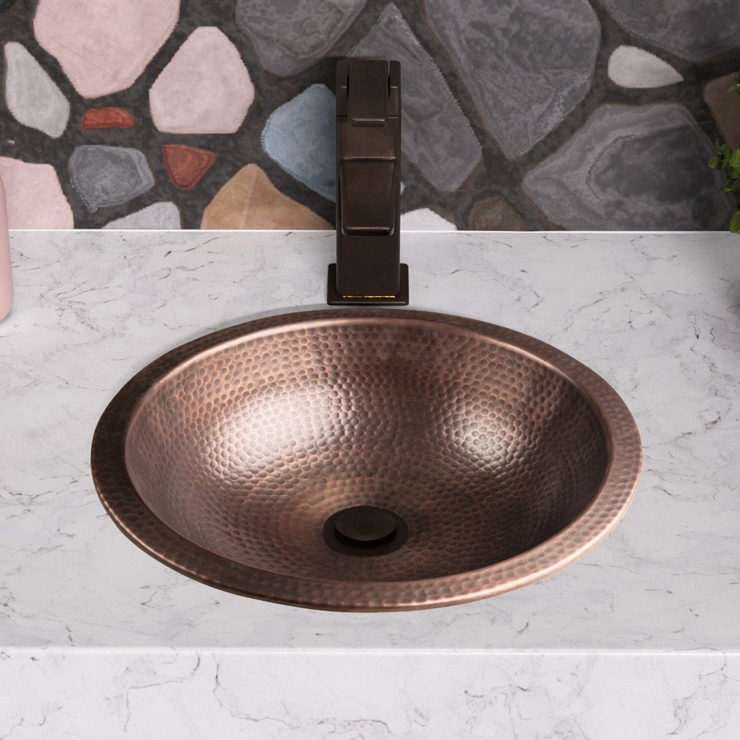 Copper Hand Hammered 16 inch Rotunda Drop In Undermount Bathroom Sink ...