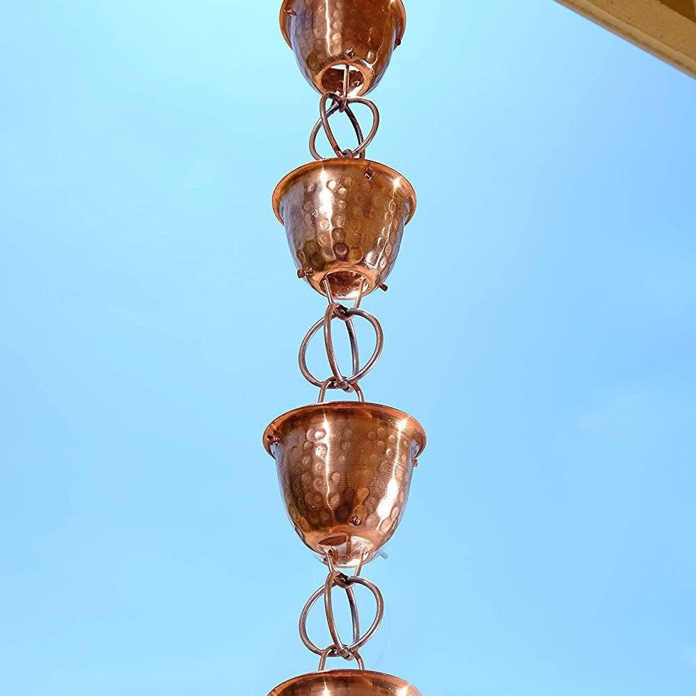Pure Copper Hammered Cup Rain Chain Replacement Downspout for Gutters ...