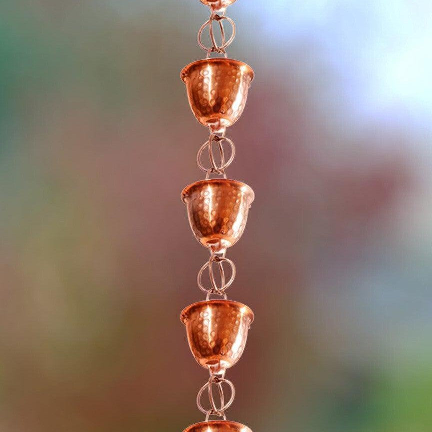 Pure Copper Hammered Cup Rain Chain Replacement Downspout for Gutters ...
